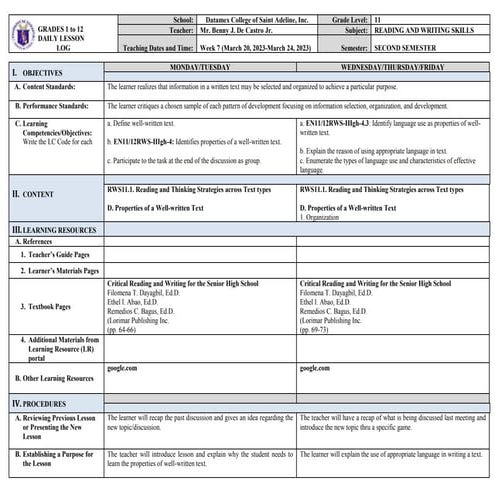 DLL WEEK 7 READING AND WRITING.docx