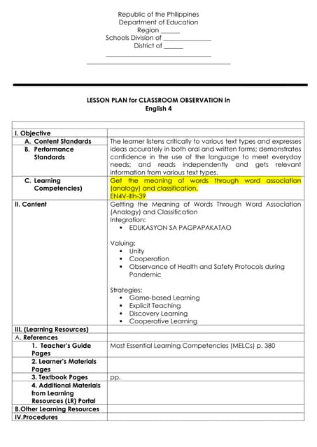 Detailed Lesson Plan for English 7 | DOCX