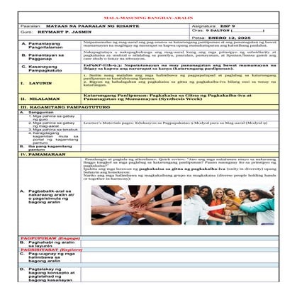 lesson exemplar daily lesson log for 3rd quarter for week 9 for grade 4 ...