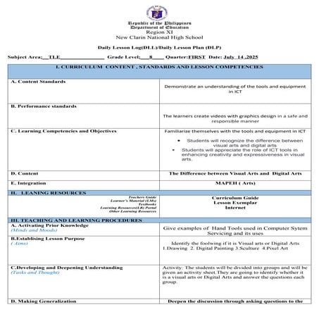 DLP-TLE-visual-arts.docx lesson plan for | DOCX