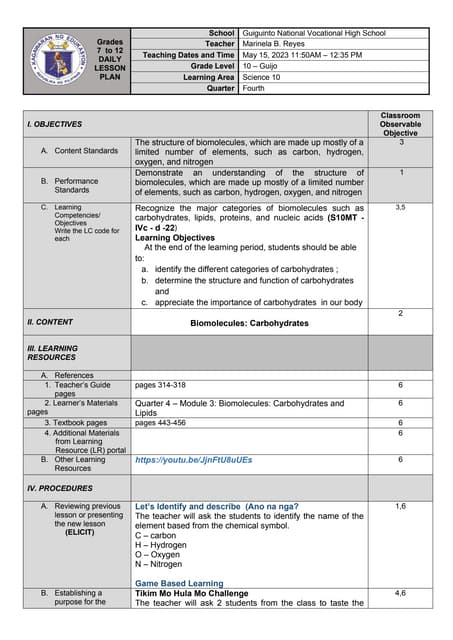 Carbohydrates, Sugar, Saccharide_lesson_plan | DOCX | Chemistry | Science