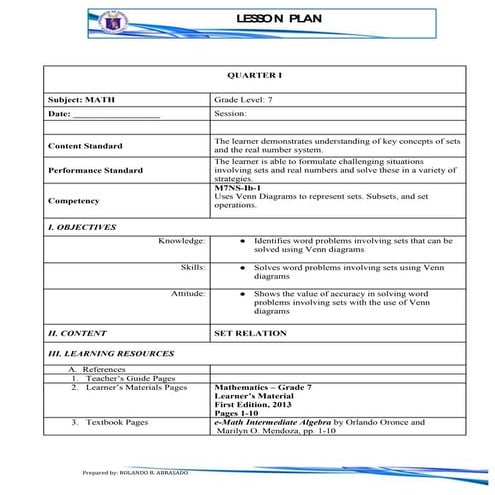 dlp in mathematics 7- real numbers and i | DOCX