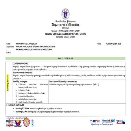 DAILY LESSON PLAN QUARTER 4 MODULE 1 WEEK1 | DOCX