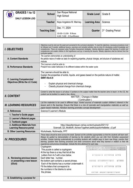 LE_Science7_Q1_week-2_final.pdf Learning Exemplar for science 7 MATATAG curriculum | PDF ...