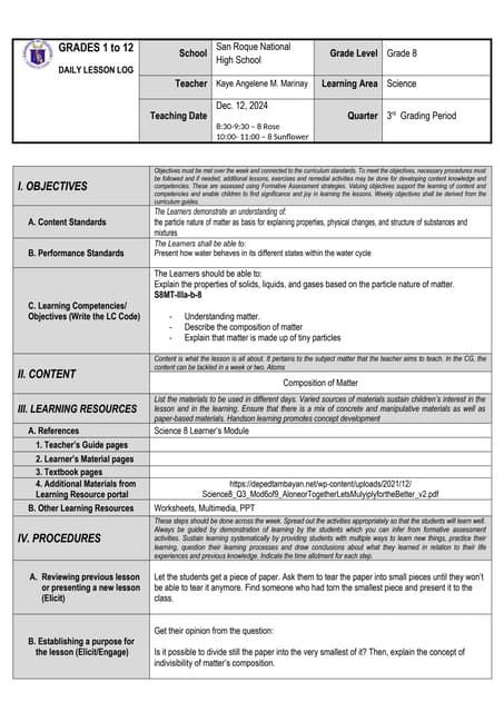 Biodiversity Daily Lesson Plan - Grade 8 Science | DOCX