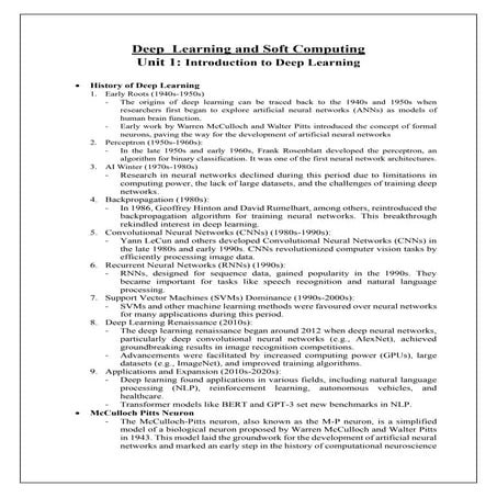 Unit 1: Introduction to Deep Learning & History | PDF