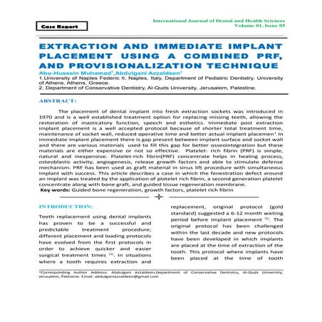 EXTRACTION AND IMMEDIATE IMPLANT PLACEMENT USING A COMBINED PRF, AND PROVISIONALIZATION ...