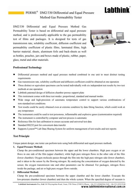 Differential and Equal Pressure Method Gas Permeability Tester | PDF