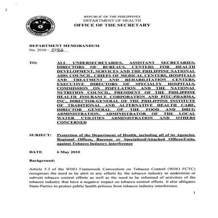 DOH Memo 2010 0126 | PDF