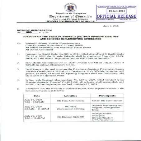 DM 300, s.2024 Conduct of BE Division Kick-Off.pdf