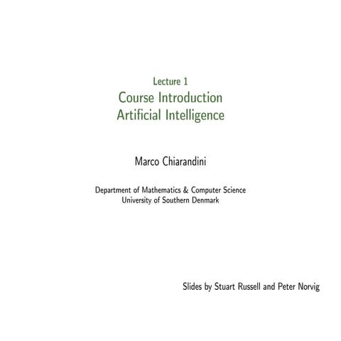 Course Introduction Artificial Intelligence by Marco Chiarandini | PPT
