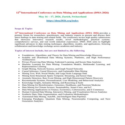 12th International Conference on Data Mining and Applications (DMAP ...