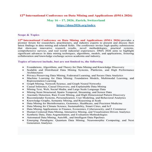 12th International Conference on Data Mining and Applications (DMAP ...