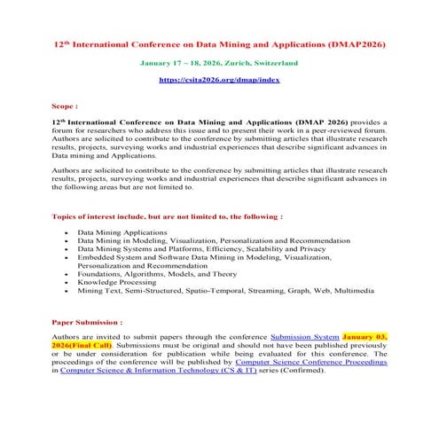 12th International Conference on Data Mining and Applications (DMAP ...