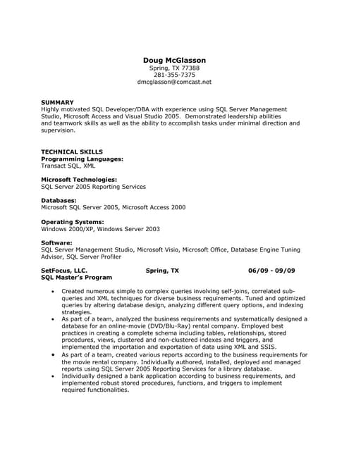 Sql developer resume | PDF
