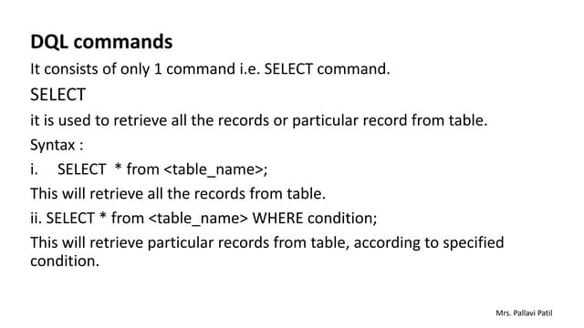 Dml Dcl And Tcl Commands In Sql Databasepptx Databases Computer