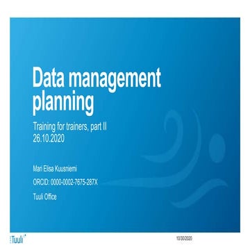 Data management planning - Training for trainers, part II | PPT