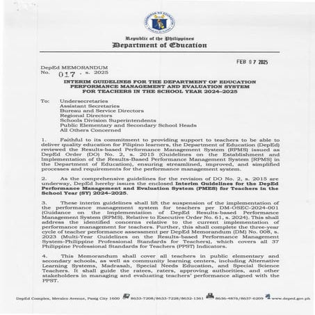 DM_s2025_017.pdf guideline for DEPED PMES | PDF