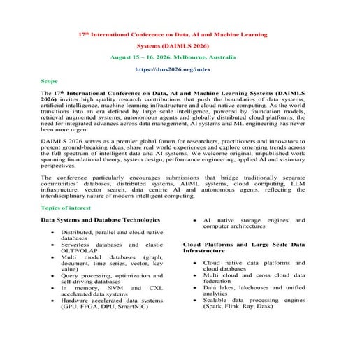 Call for Papers - 12th International Conference on Data Mining (DaMi ...
