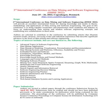 6 th International Conference on Data Mining and Software Engineering ...