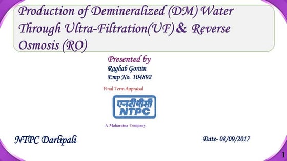 Design of reverse osmosis process plant | PPT | Chemistry | Science