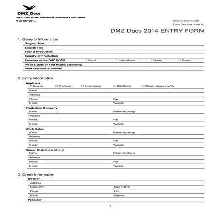 #Dmzdocs2014 entry form | DOC | Documentary | Genres