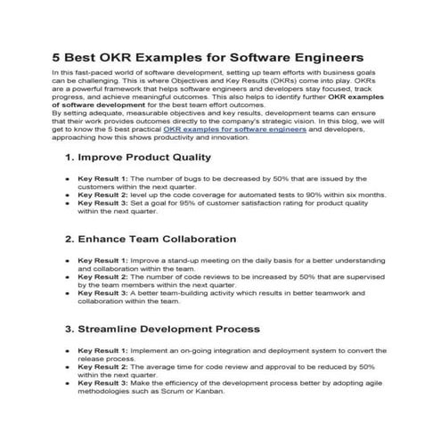 Okr Examples For Software Development Team | PDF