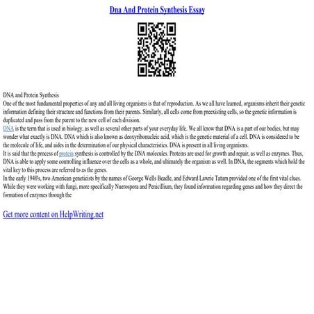 Dna And Protein Synthesis Essay | PPT