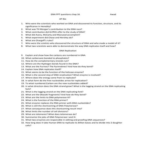 IB DNA Structure & Replication Review (2.6-2.7-7.1) | DOCX