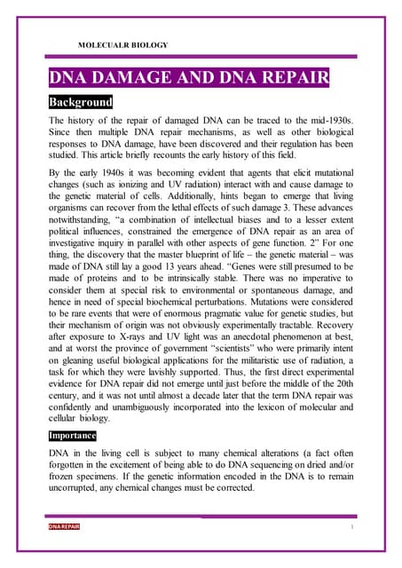 DNA Damage and repair mechanism | PPTX