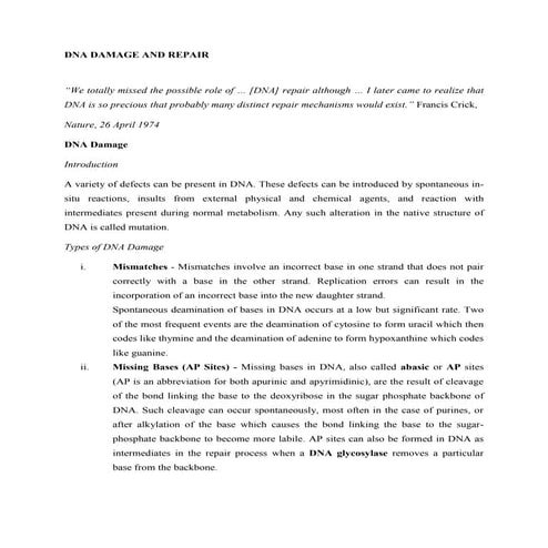 DNA DAMAGE AND REPAIR MOLECULAR CELL BIOLOGY | PDF