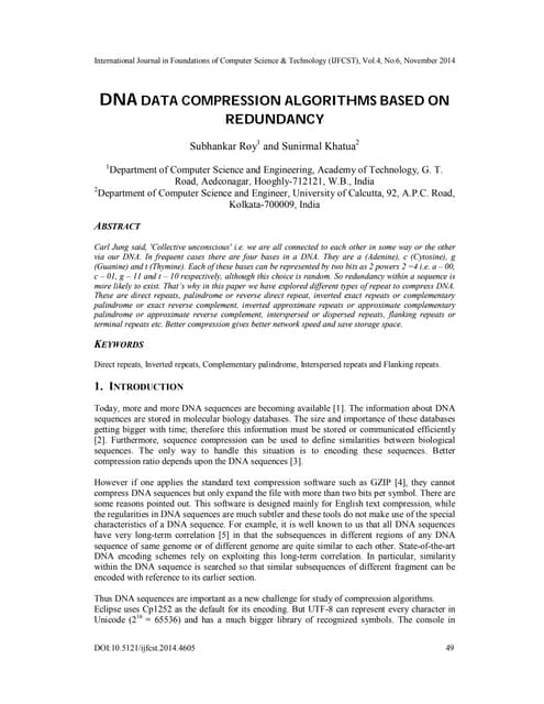 Dna Data Compression Algorithms Based On Redundancy Pdf