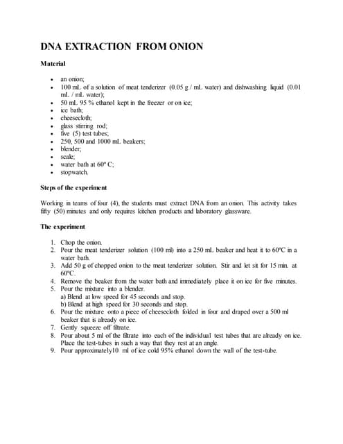 Dna extraction onions | PDF