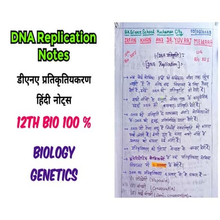 DNA Replication ( DNA प्रतिकृतिकरण ) Hindi Medium Notes PDF Download ...