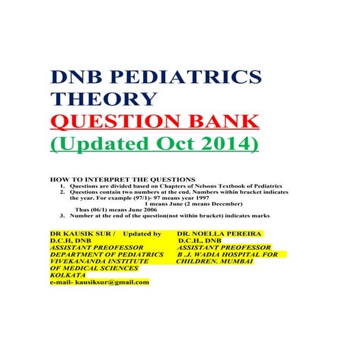 DNB PEDIATRICS THEORY QUESTION BANK (updated Oct 2014) | DOC