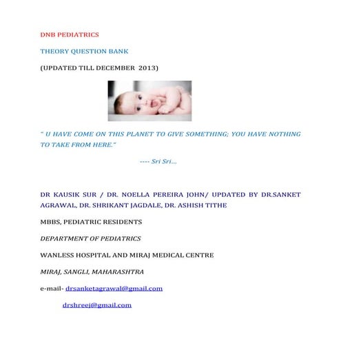 Upto December 2013 DNB Pediatrics Question Bank | DOCX