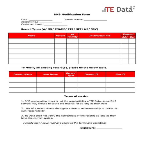 Dns modification form | PDF