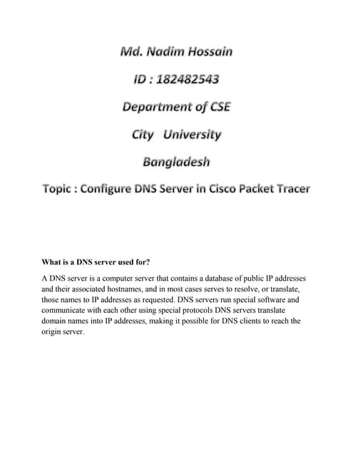 Dns Server Configuration In Packet Tracer Pdf Computer Networking Computing