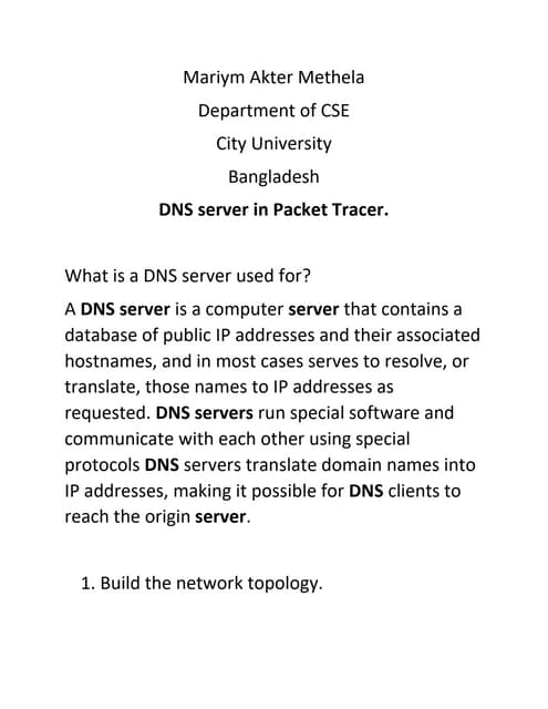 Dns Server Config On Cisco Packet Tracer Pdf Computer Networking