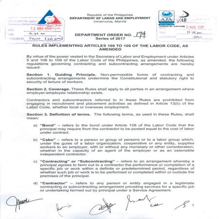 Do 174 17 rules implementing articles 106 to 109 of the labor code, as ...