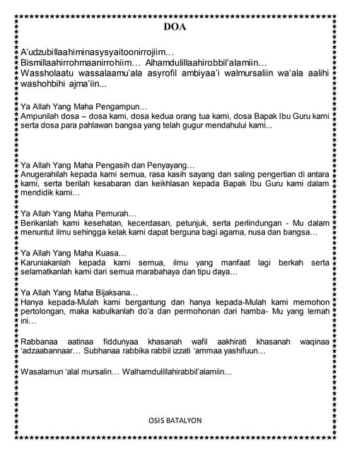 Doa Upacara Hari Senin Sekolah | DOC