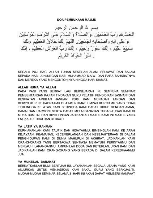 Doa Pembukaan Kegiatan