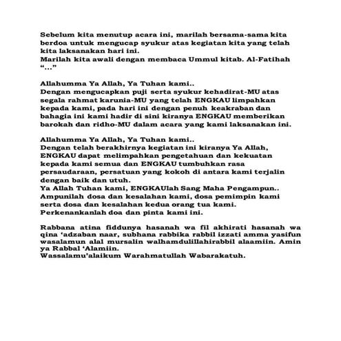 Pembukaan dan penutup do'a PEmbawa Doa Acara