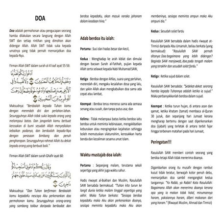 Doa, solat sunat dan zikir munajat | DOCX