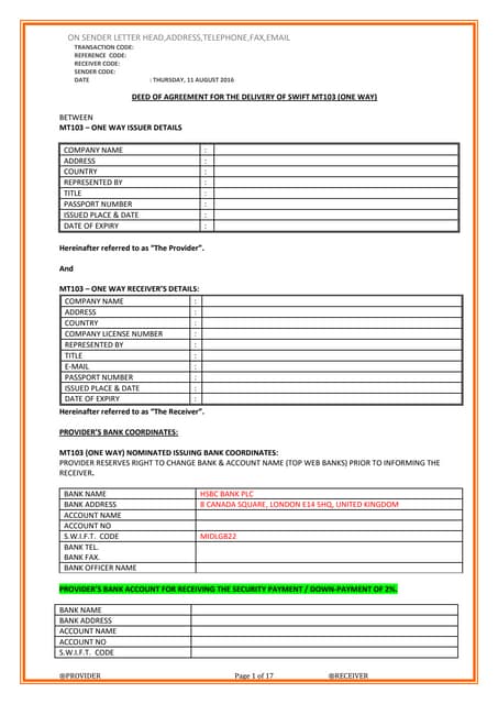 Sample Bank Letter MT799 760 | PDF