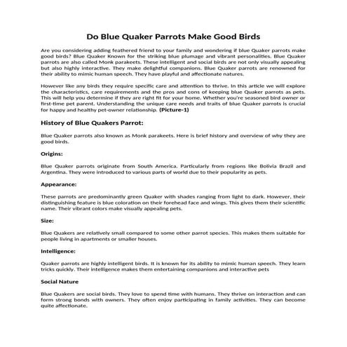 How Long Do Blue Quaker Parrots Live: History & Facts | DOCX
