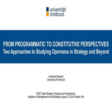 From Programmatic to Constitutive Perspectives: Two Approaches to ...