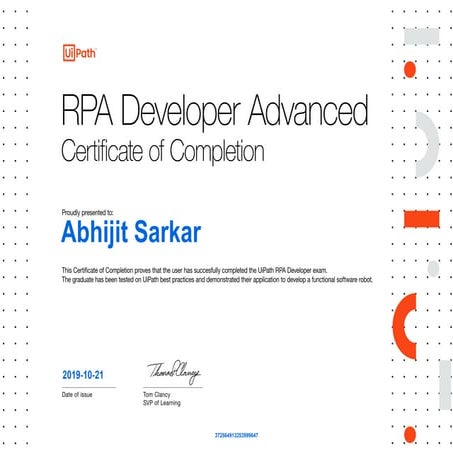 RPA Advanced Developer - Certificate of Completion | PPT