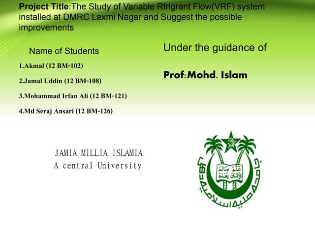 VARIABLE REFRIGERANT FLOW(VRF) ppt | PPTX