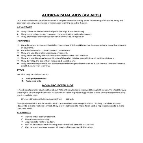 Non projected av aids - Charts, Poster, flash cards | DOCX